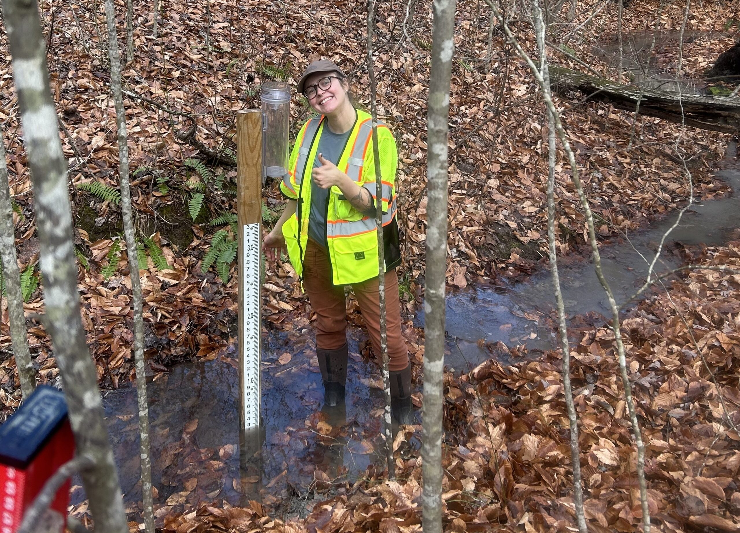 Liz Setting Up Stream Gage | The Upper Mattaponi Tribe