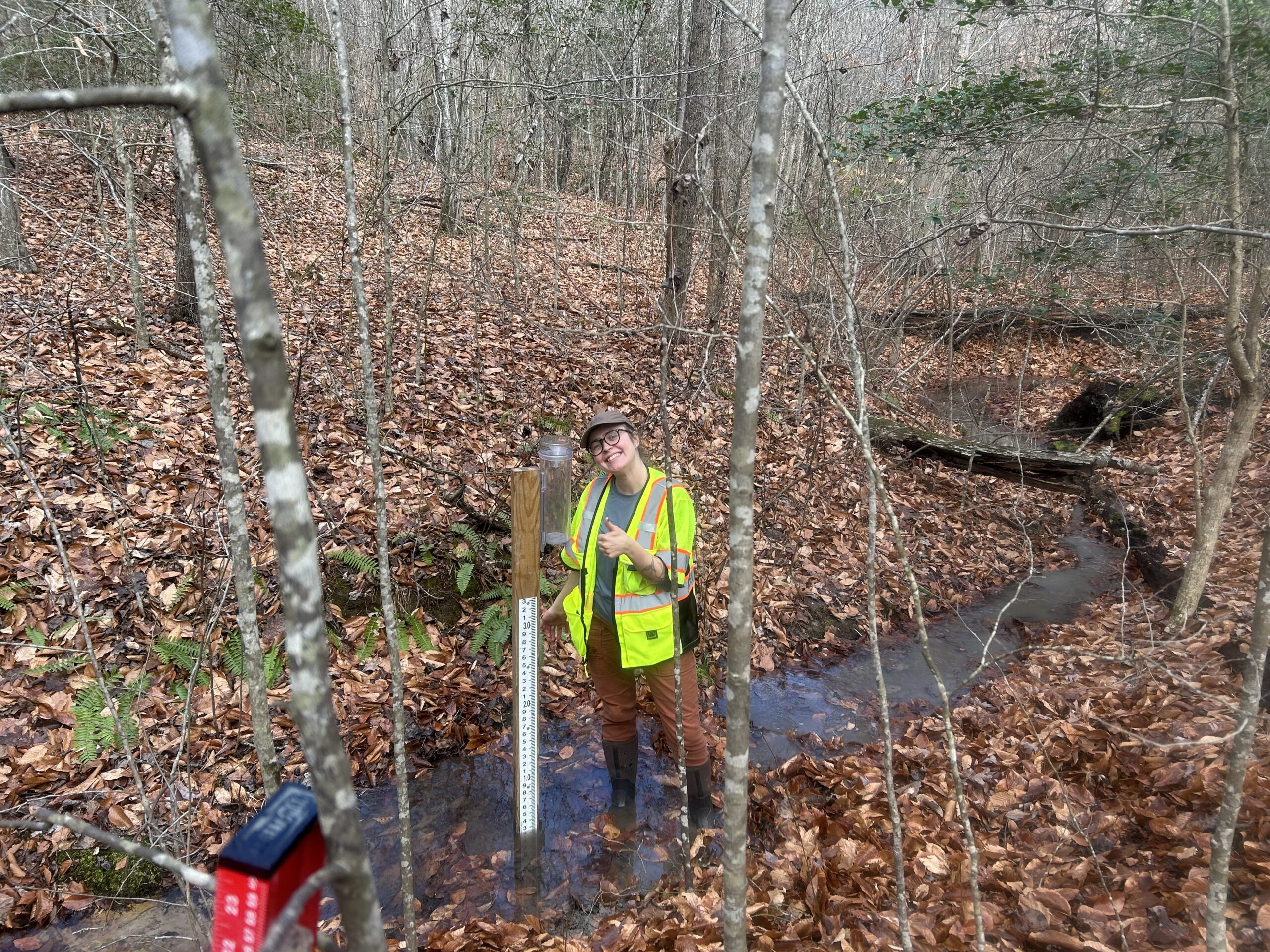 Liz Setting Up Stream Gage | The Upper Mattaponi Tribe